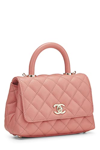 CHANEL, Pre-Loved Pink Quilted Caviar Coco Handle Bag Mini, Pink