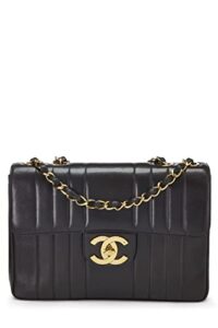 chanel, pre-loved black vertical lambskin half flap jumbo, black