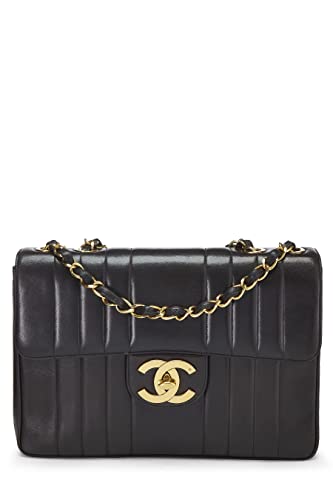 CHANEL, Pre-Loved Black Vertical Lambskin Half Flap Jumbo, Black