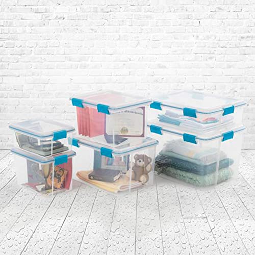 Sterilite 54 Quart Clear Plastic Stackable Storage Container Box Bin with Air Tight Gasket Seal Latching Lid Long Term Organizing Solution, 12 Pack