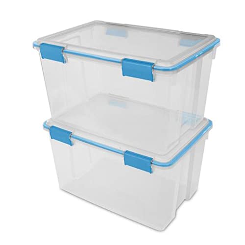 Sterilite 54 Quart Clear Plastic Stackable Storage Container Box Bin with Air Tight Gasket Seal Latching Lid Long Term Organizing Solution, 12 Pack