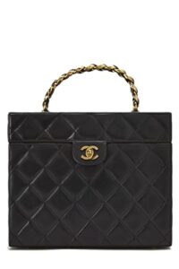 chanel, pre-loved black quilted lambskin vanity large, black