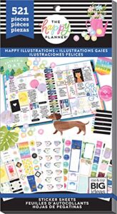 me & my big ideas sticker value pack – the happy planner scrapbooking supplies – happy illustrations theme – multi-color – great for projects, scrapbooks & albums – 30 sheets, 521 stickers total