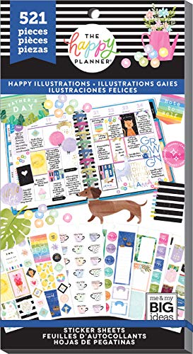 me & my BIG ideas Sticker Value Pack - The Happy Planner Scrapbooking Supplies - Happy Illustrations Theme - Multi-Color - Great for Projects, Scrapbooks & Albums - 30 Sheets, 521 Stickers Total