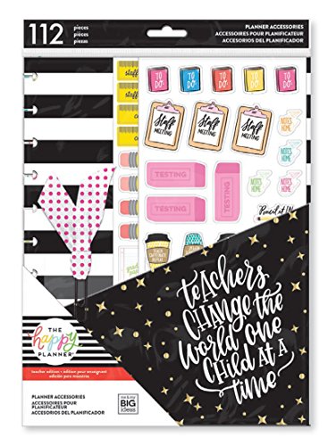 me & my BIG ideas Teacher Accessory Pack - The Happy Planner Scrapbooking Supplies - School Year Bundle - Pocket Folders, Classroom Checklists, Note Sheets, Stickers & Paper Clip - Big Size