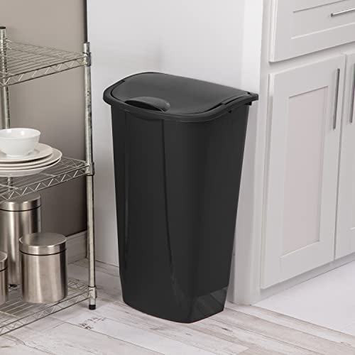 Sterilite 10939006 11 Gallon/42 Liter SwingTop Wastebasket, Black, 6-Pack