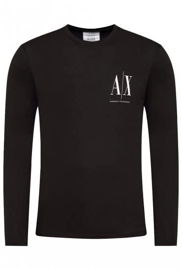 A|X ARMANI EXCHANGE Men's Icon Chest Graphic Long Sleeve T-Shirt, Black, XL