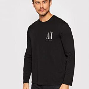 A|X ARMANI EXCHANGE Men's Icon Chest Graphic Long Sleeve T-Shirt, Black, XL