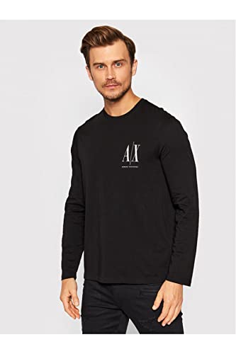 A|X ARMANI EXCHANGE Men's Icon Chest Graphic Long Sleeve T-Shirt, Black, XL