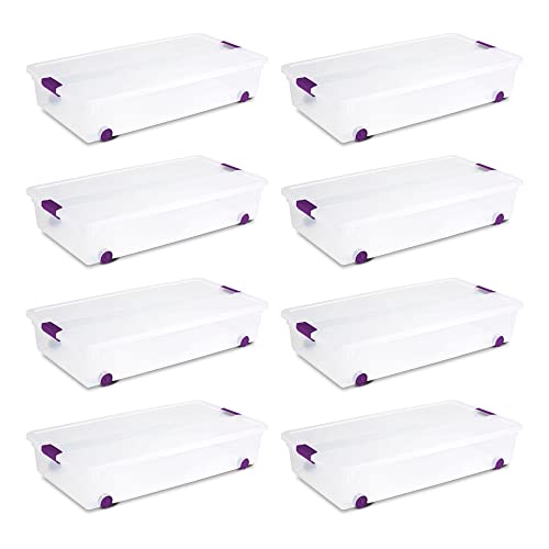 Sterilite 60 Quart ClearView Latch Lid Wheeled Stackable Underbed Home Storage Organization Tote Box with Secure Latches, (8 Pack)