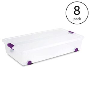 Sterilite 60 Quart ClearView Latch Lid Wheeled Stackable Underbed Home Storage Organization Tote Box with Secure Latches, (8 Pack)