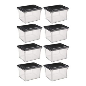 sterilite 18689004 versatile clear home organizing storage file container box with black secure seal lid for letters and legal sized folders (8 pack)