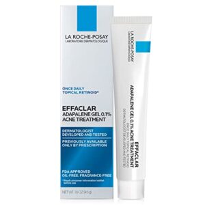 la roche-posay effaclar adapalene gel 0.1% acne treatment, prescription-strength topical retinoid cream for face, helps clear and prevent acne and clogged pores