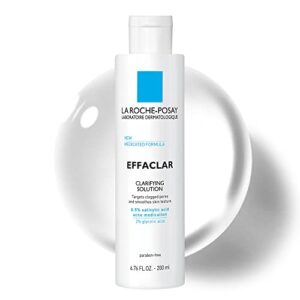 la roche-posay effaclar clarifying solution acne toner with salicylic acid and glycolic acid, pore refining oily skin toner, gentle exfoliant to unclog pores and remove dead skin cells