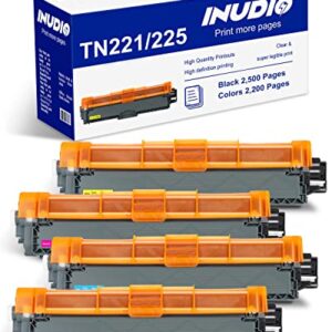 INUDIO Compatible Toner Cartridge Replacement for Brother TN221 TN225 Compatible with MFC-9130CW HL-3170CDW HL-3140CW HL-3180CDW MFC-9330CDW (1 Black, 1 Cyan, 1 Magenta, 1 Yellow)