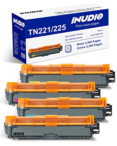 INUDIO Compatible Toner Cartridge Replacement for Brother TN221 TN225 Compatible with MFC-9130CW HL-3170CDW HL-3140CW HL-3180CDW MFC-9330CDW (1 Black, 1 Cyan, 1 Magenta, 1 Yellow)