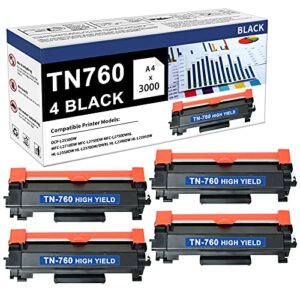 paic 4 pack compatible tn-760 tn760 toner cartridge replacement for brother dcp-l2550dw mfc-l2710dw l2750dw l2750dwxl hl-l2350dw l2370dwdwxl l2390dw l2395dw printer,sold by hobbyunion, black