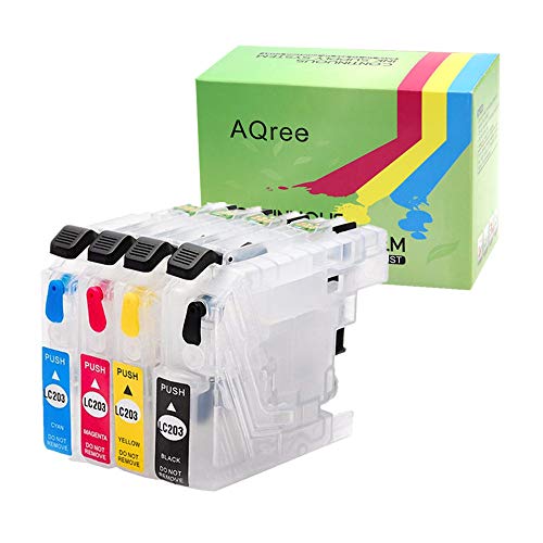 AQree 4 Pack LC203 Refillable Empty Replacement Ink Cartridges with ARC Chip Use for Brother MFC J480DW J680DW J880DW J460DW J485DW J885DW J5520DW J4320DW J4420DW J4620DW J5620 J5720DW