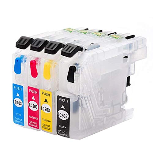 AQree 4 Pack LC203 Refillable Empty Replacement Ink Cartridges with ARC Chip Use for Brother MFC J480DW J680DW J880DW J460DW J485DW J885DW J5520DW J4320DW J4420DW J4620DW J5620 J5720DW