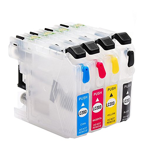 AQree 4 Pack LC203 Refillable Empty Replacement Ink Cartridges with ARC Chip Use for Brother MFC J480DW J680DW J880DW J460DW J485DW J885DW J5520DW J4320DW J4420DW J4620DW J5620 J5720DW