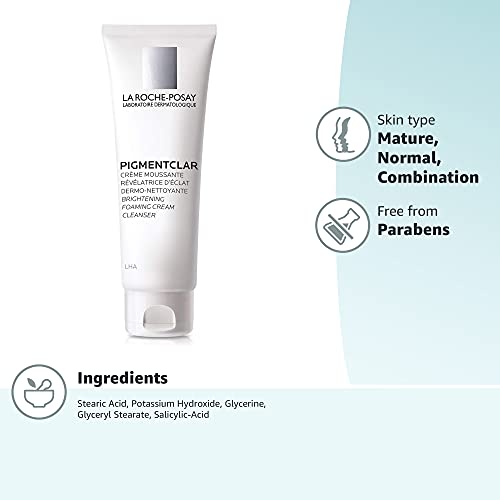 La Roche-Posay Pigmentclar Brightening Face Cleanser, Exfoliating Face Wash with LHAs, Dark Spot Remover and Skin Tone Brightening, Fragrance Free Foaming Cream Cleanser