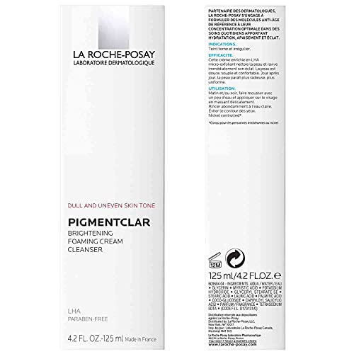 La Roche-Posay Pigmentclar Brightening Face Cleanser, Exfoliating Face Wash with LHAs, Dark Spot Remover and Skin Tone Brightening, Fragrance Free Foaming Cream Cleanser