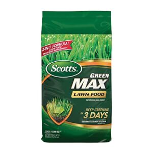 scotts green max lawn food – lawn fertilizer plus iron supplement builds thick, green lawns – deep greening in 3 days – covers 10,000 sq. ft.