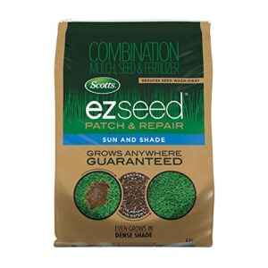 scotts ez seed patch & repair sun and shade mulch, grass seed, fertilizer combination for bare spots and repair, 20 lb