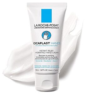 la roche-posay cicaplast hand cream, instant relief moisturizing hand lotion for dry hands, shea butter lotion for dry cracked hands, non greasy, fragrance free, 1.69 fl oz (pack of 1)