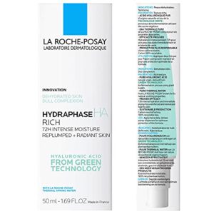 La Roche-Posay HydraphaseHA Rich, Hyaluronic Acid Face Moisturizer for Dry Skin with 72HR Hydration, Oil Free & Non-Comedogenic, 50 ML , 1.69 fl. oz.