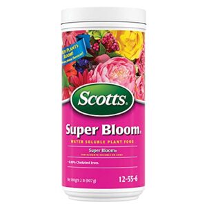 scotts super bloom water soluble plant food, 2 lb – npk 12-55-6 – fertilizer for outdoor flowers, fruiting plants, containers and bed areas – feeds plants instantly