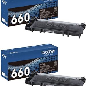 Brother Genuine TN660 2-Pack High Yield Black Toner Cartridge with approximately 2,600 page yield/cartridge