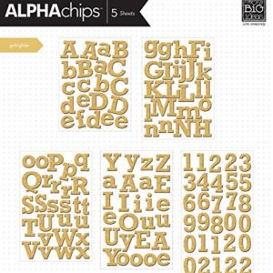 me & my BIG ideas Alpha Chips Designer Chipboard Letter Stickers, Rockwell Alphabet Gold Glitter