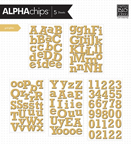 me & my BIG ideas Alpha Chips Designer Chipboard Letter Stickers, Rockwell Alphabet Gold Glitter