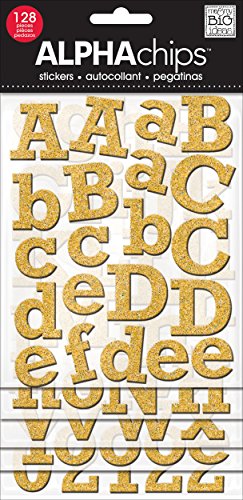 me & my BIG ideas Alpha Chips Designer Chipboard Letter Stickers, Rockwell Alphabet Gold Glitter