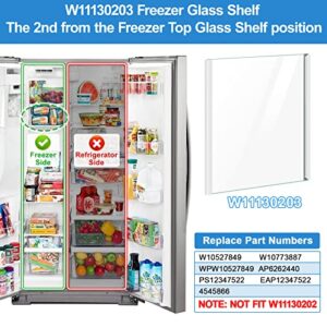 UPGRADED W11130203 Freezer Glass Shelf Replacement Compatible with Whirlpool Refrigerator Freezer Shelf Replacement Glass Shelves Parts W10527849 W10773887 WRS571CIHZ04 Freezer Shelf,WRS571 Series