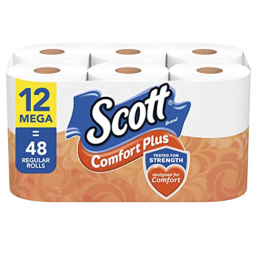 Scott ComfortPlus Toilet Paper, 12 Mega Rolls, 425 Sheets per Roll, Septic-Safe, 1-Ply Toilet Tissue