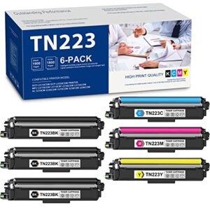 (6-pack, 3bk+1c+1m+1y) tn223bk tn223c tn223m tn223y compatible replacement for brother mfc-l3710cw l3730cdw dcp-l3510cdw l3550cdw hl-3230cdw 3230cdn printer toner, by sold beryink