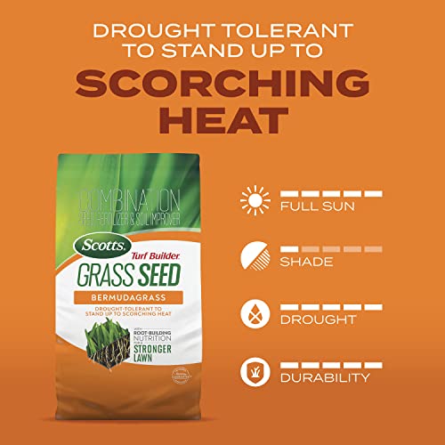 Scotts Turf Builder Grass Seed Bermudagrass Drought-Tolerant to Stand up to Scorching Heat with Root-Building Nutrition, 1 lb.