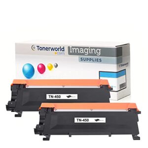 tonerworld compatible black toner cartridge for brother tn450 – 2 pack