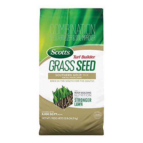 Scotts Turf Builder Grass Seed Southern Gold Mix for Tall Fescue Lawns in The South with Root-Building Nutrition, 32 lb.