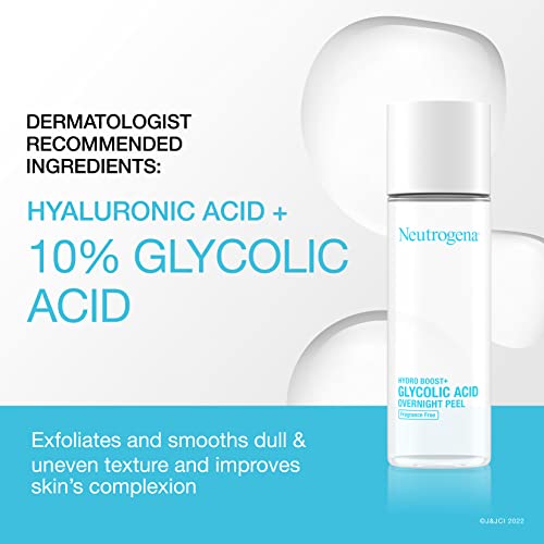 Neutrogena Hydro Boost+ Glycolic Acid Overnight Peel, Face Peel with Hyaluronic Acid & 10% Glycolic Acid to Exfoliate & Smooth Dull & Uneven Skin Texture, Fragrance-Free, 3.2 fl. oz