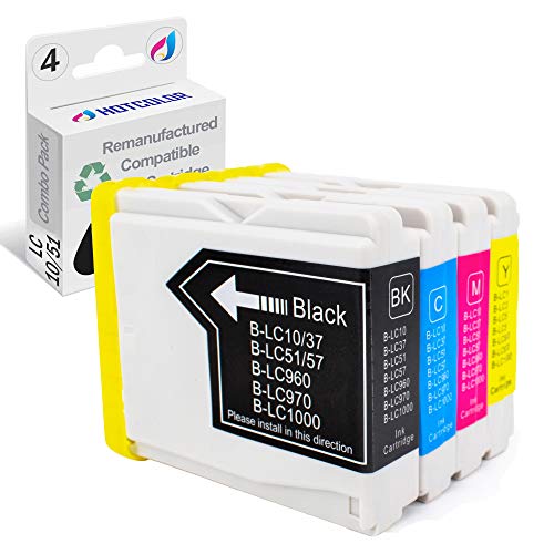 HOTCOLOR LC51 Ink Compatible with Brother Ink Cartridges LC51 for Brother MFC 240C 465cn MFC 5460CN Ink(1BK/1M/1C/1Y,4Pack)