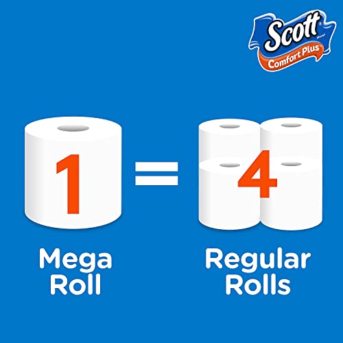 Scott Comfort Plus Toilet Paper, 1-Ply, White, 462 Sheets/Roll, 18 Mega Rolls/Pack (49729)