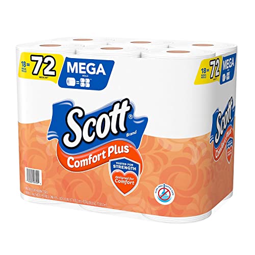 Scott Comfort Plus Toilet Paper, 1-Ply, White, 462 Sheets/Roll, 18 Mega Rolls/Pack (49729)