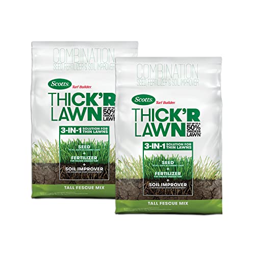 Scotts Turf Builder Thick'R Lawn Tall Fescue Mix: Seed, Fertilizer, Soil Improver, 12 lbs., 2-Pack