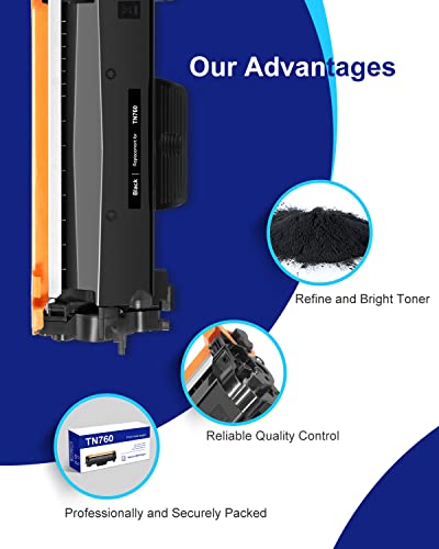 TN-760 TN-730 Toner Cartridges for Toner Brother TN730 TN760 Compatible for Brother MFC-L2710DW HL-L2395DW DCP-L2550DW HL-L2370DW MFC-L2750DW HL-L2390DW HL-L2350DW Printer(2 Black)