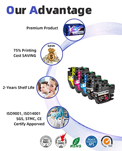 LC3011 Ink Cartridges 2BK/ C/M/Y Compatible Repalcement for Brother LC3011 LC3013 LC3011BK LC3013BK Ink Work with Brother MFC-J491DW MFC-J895DW MFC-J690DW MFC-J497DW Printer (5-Pack)