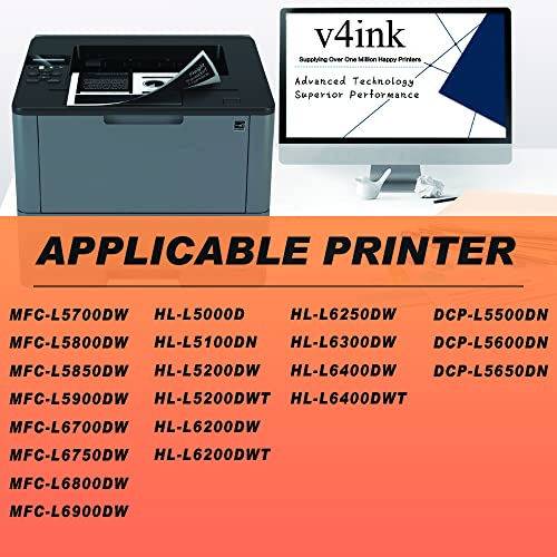 v4ink Compatible Replacement for Brother DR820 DR-820 Drum TN850 TN-850 Toner Cartridge for use with Brother HL-L6200DW MFC-L5700DW MFC-L5800DW Printer (1 DR820 Drum Unit + 4 TN850 Toner Cartridges)