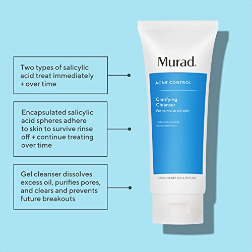 Murad Clarifying Cleanser - Acne Control Salicylic Acid & Green Tea Extract Face Wash - Exfoliating Acne Skin Care Treatment Backed by Science, 6.75 Oz